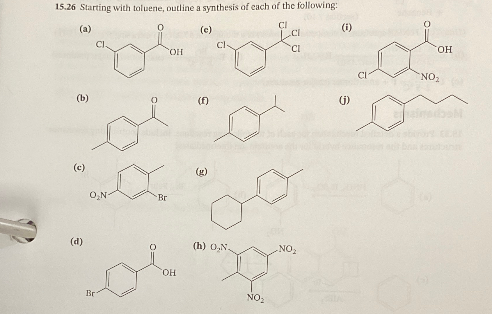 Solved 15.26 ﻿Starting with toluene, outline a synthesis of | Chegg.com