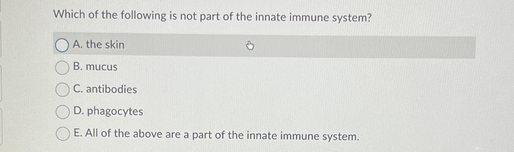 Solved Which of the following is not part of the innate | Chegg.com