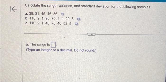 Solved calculate the range, variance, and standard deviation | Chegg.com