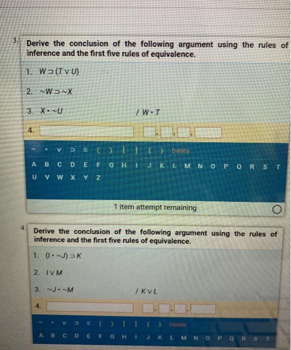 Solved 1. Derive the conclusion of the following argument | Chegg.com