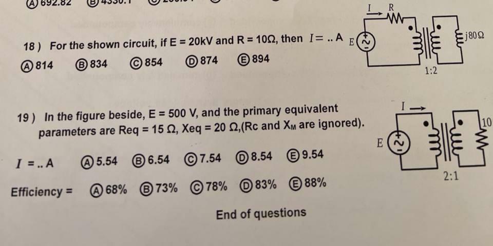 Solved 18) For the shown circuit, if E = 20kV and R = 1002, | Chegg.com