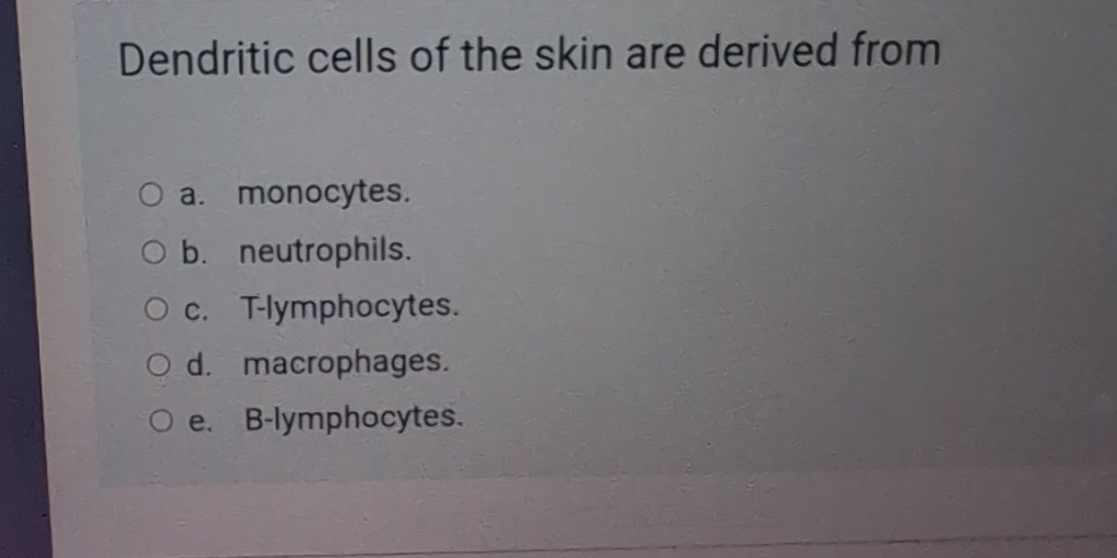 Solved Dendritic cells of the skin are derived froma. | Chegg.com