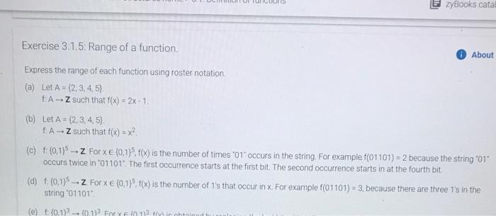 Solved FONCLUS E zyBooks cata Exercise 3.1.5. Range of a | Chegg.com