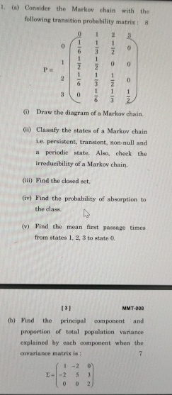 (a) ﻿Consider the Markoy chain with the following | Chegg.com
