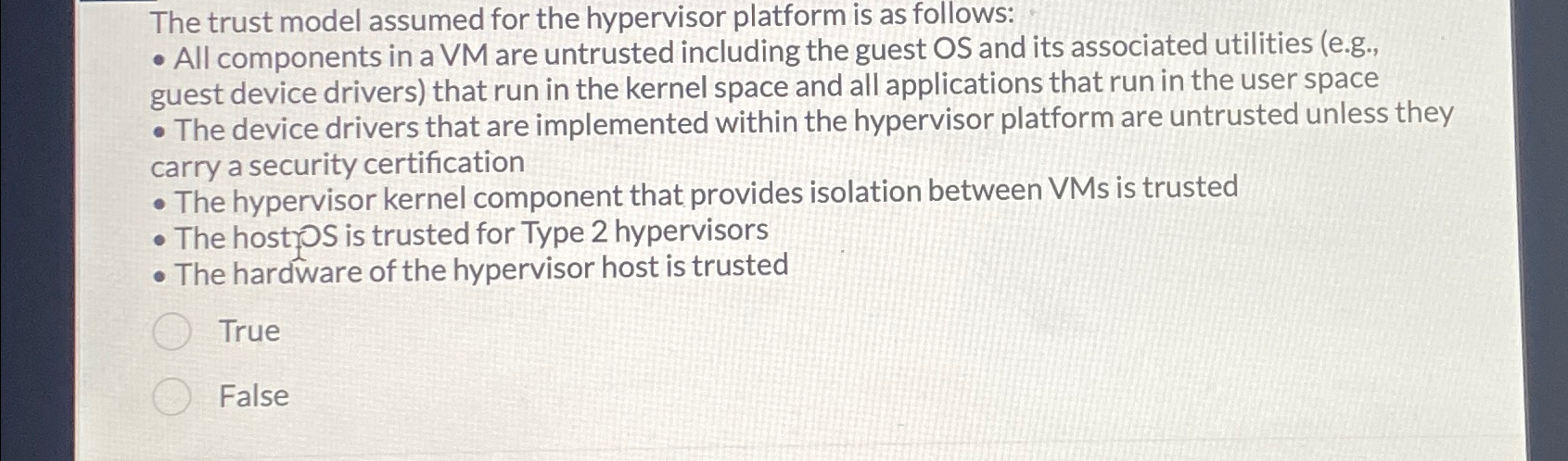 Solved The trust model assumed for the hypervisor platform | Chegg.com