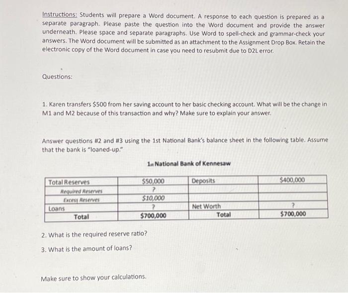 Solved Instructions: Students will prepare a Word document. | Chegg.com