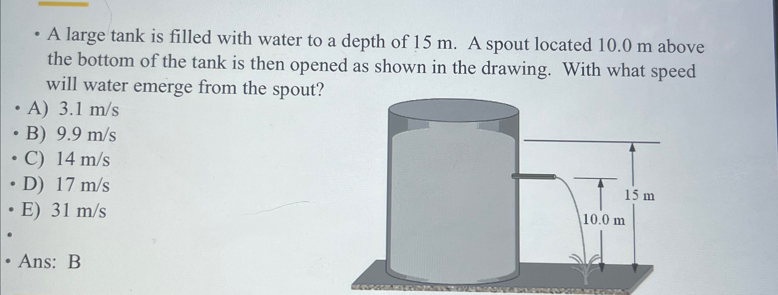Solved A large tank is filled with water to a depth of 15m. | Chegg.com