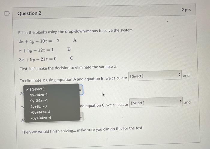 Solved Fill in the blanks using the drop-down-menus to solve | Chegg.com