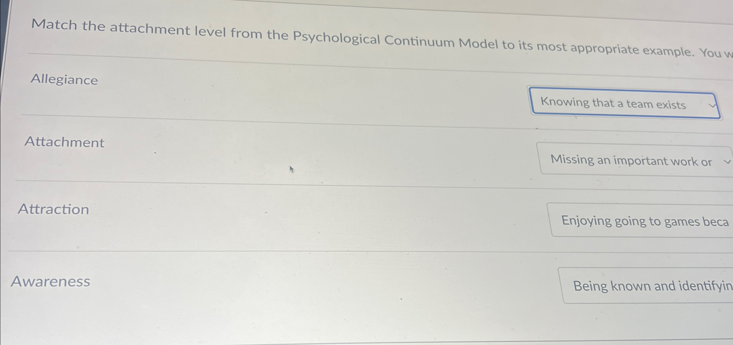 Solved Match the attachment level from the Psychological | Chegg.com