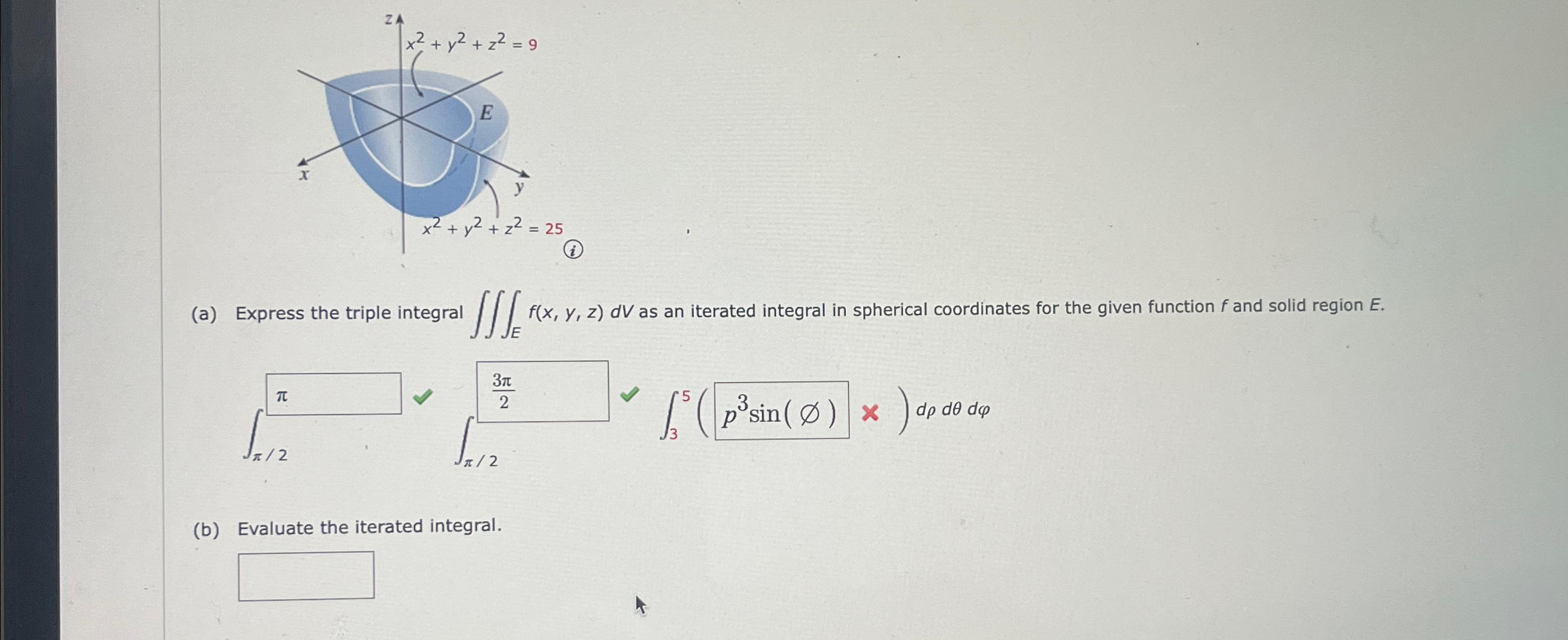 Solved (a) ﻿Express the triple integral ∭Ef(x,y,z)dV ﻿as an | Chegg.com