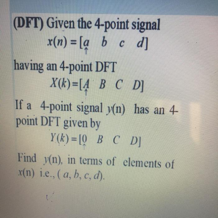Solved (DFT) Given the 4-point signal x(n) = [a b c d] | Chegg.com