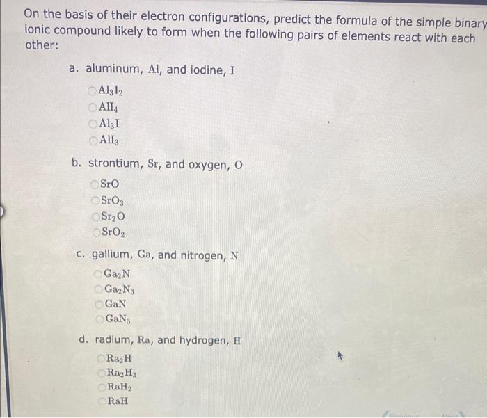 Solved On the basis of their electron configurations, | Chegg.com