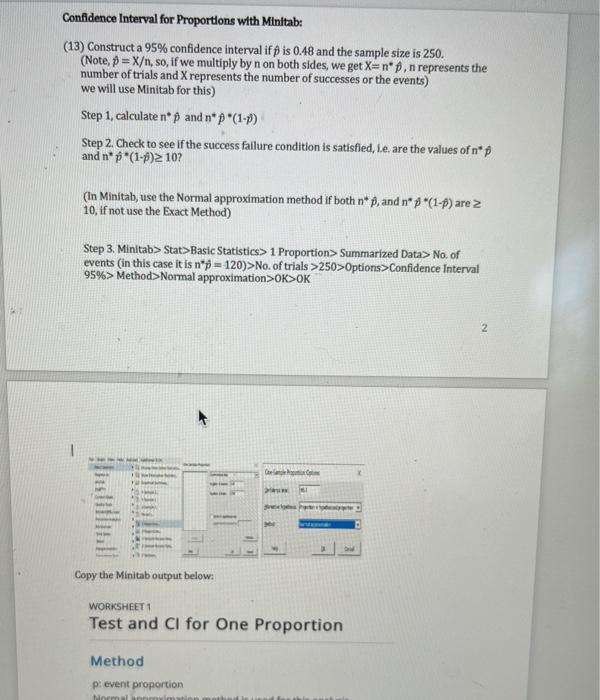 Solved Confidence Interval for Proportions with Minitab: | Chegg.com