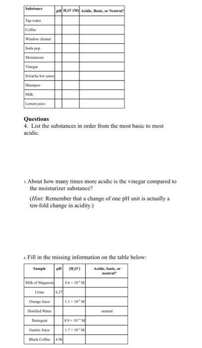 Solved Questions 4. List the substances in order from the | Chegg.com