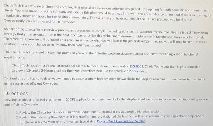 Solved Chada Tech is a software engineering company that | Chegg.com