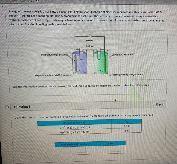 Solved A magnesium metal strip is placed into a beaker | Chegg.com