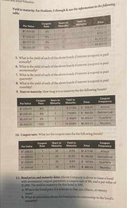 Solved and Bond Valuation Yield to maturity. For Problems 5 | Chegg.com