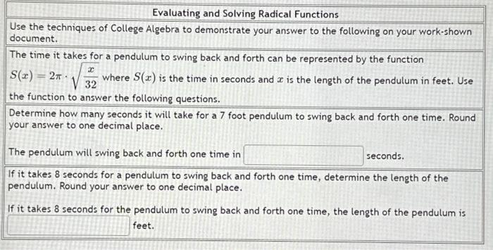 Solved Evaluating and Solving Radical Functions Use the | Chegg.com