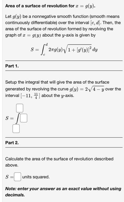 Solved Area of a surface of revolution for y=f(x). Let f(x) | Chegg.com