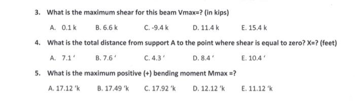 Solved 3. What is the maximum shear for this beam Vmax=? (in | Chegg.com