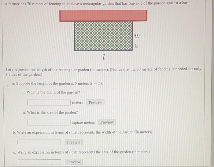 Solved Let l represent the length of the rectangular garden | Chegg.com