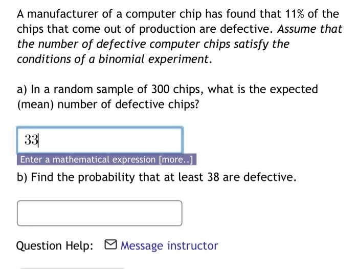 Solved A manufacturer of a computer chip has found that 11% | Chegg.com