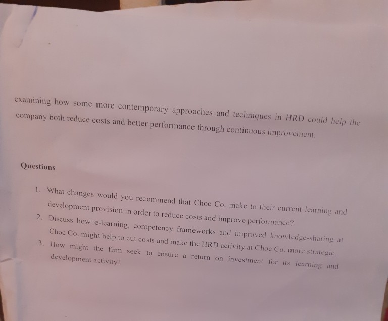 Solved case study 3: learning and development at choc | Chegg.com