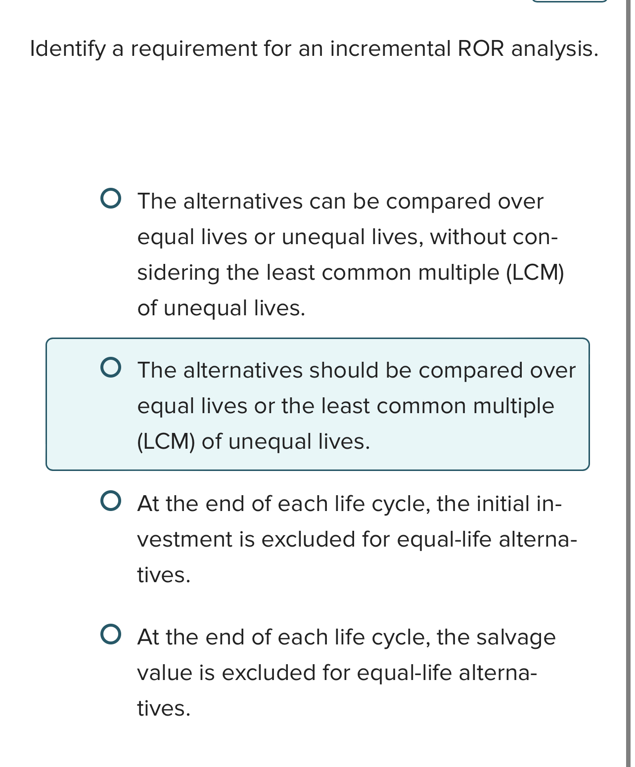 Solved Identify a requirement for an incremental ROR | Chegg.com