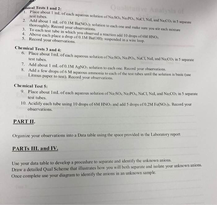 Qualitative Analysis of Anions. Please help me | Chegg.com