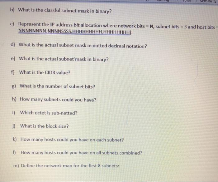 Solved Sensitivity b) What is the classful subnet mask in | Chegg.com
