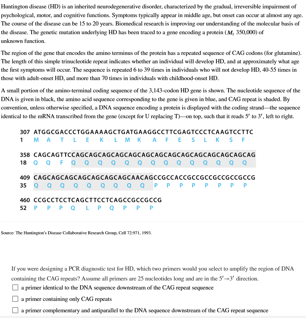 Solved Huntington disease (HD) is an ﻿inherited | Chegg.com