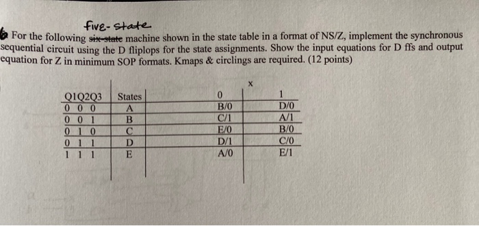 Solved five-state For the following six-state machine shown | Chegg.com