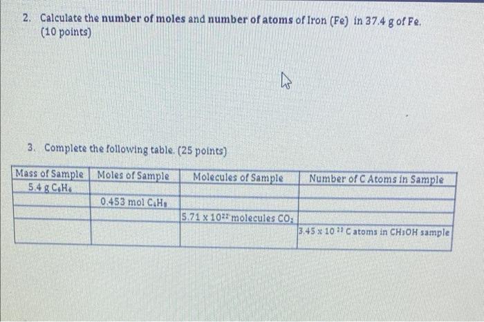 Solved 2. Calculate the number of moles and number of atoms | Chegg.com