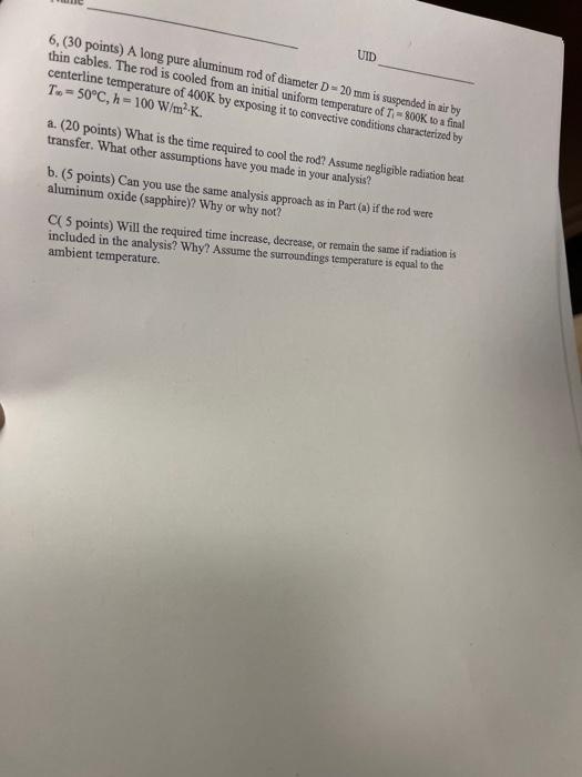 Solved 6, (30 points) A long pure aluminum rod of diameter | Chegg.com