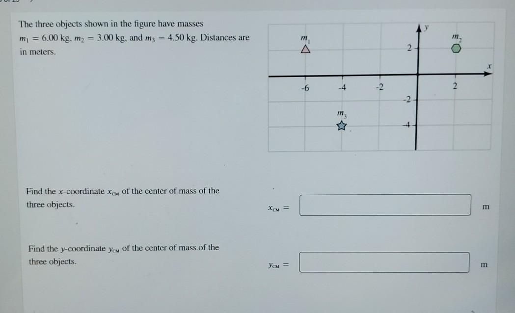 Solved The three objects shown in the figure have masses mi | Chegg.com