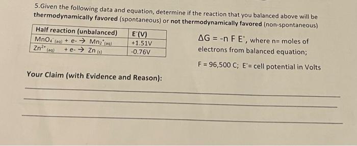 Solved 5.Given the following data and equation, determine if | Chegg.com