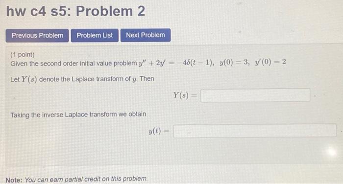 Solved (1 point) Given the second order initial value | Chegg.com