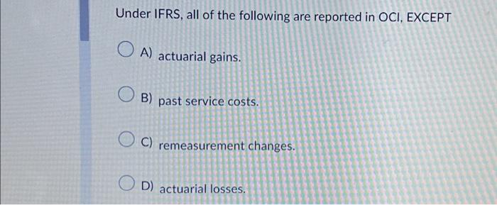 Solved Under IFRS, all of the following are reported in OCI, | Chegg.com