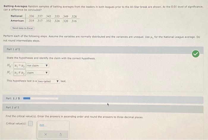 Solved Batting Averages Aandom samples of batting averages | Chegg.com