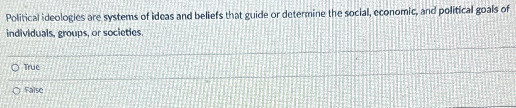 Solved Political ideologies are systems of ideas and beliefs | Chegg.com