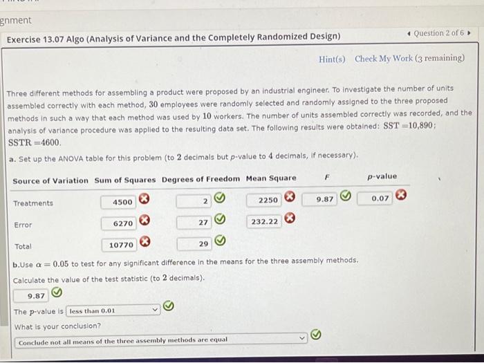 Solved Three different methods for assembling a product were | Chegg.com