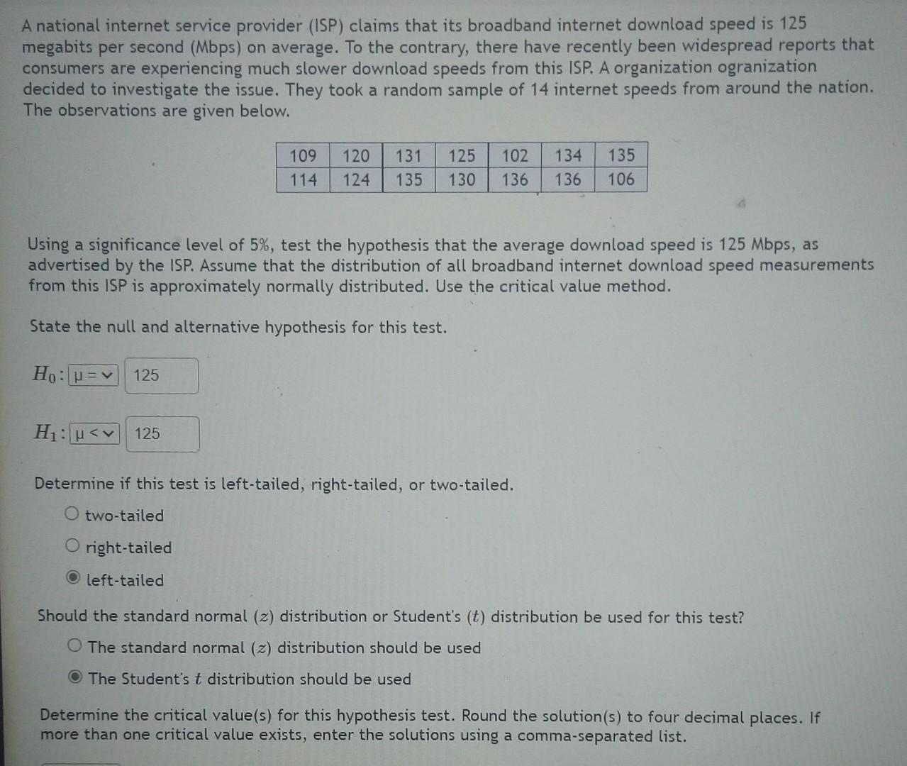 Solved A national internet service provider (ISP) claims | Chegg.com