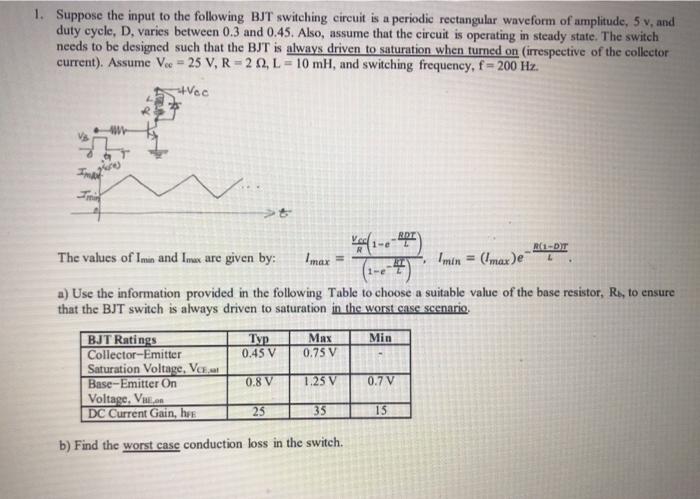 Solved 1. Suppose the input to the following BJT switching | Chegg.com