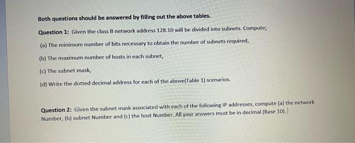 Solved Table 1 Tabie 2Both questions should be answered by | Chegg.com