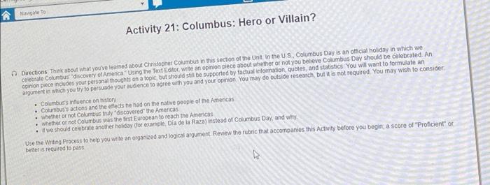 Navigate to Activity 21: Columbus: Hero or Villain? | Chegg.com