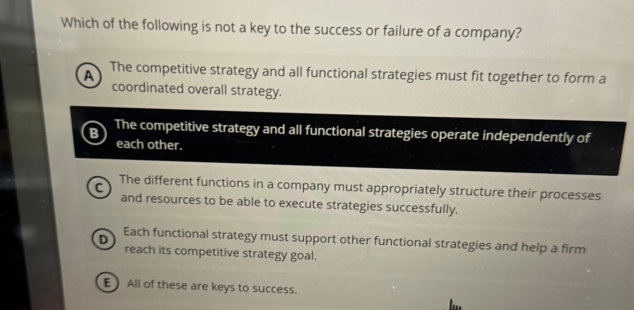 Solved Which of the following is not a key to the success or | Chegg.com