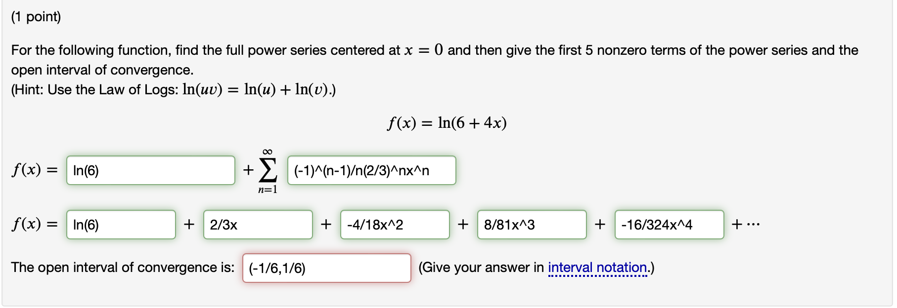 Solved (1 ﻿point)For the following function, find the full | Chegg.com