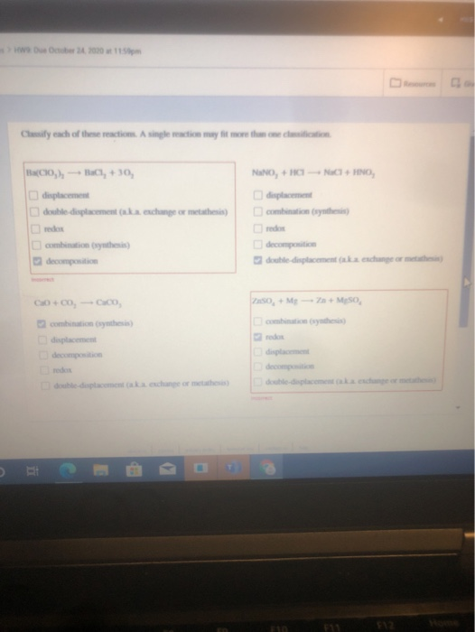 Solved Classify each of these reactions. A single reaction | Chegg.com