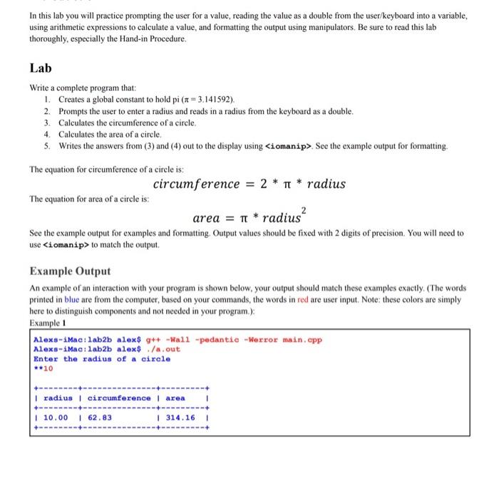 Solved In this lab you will practice prompting the user for | Chegg.com