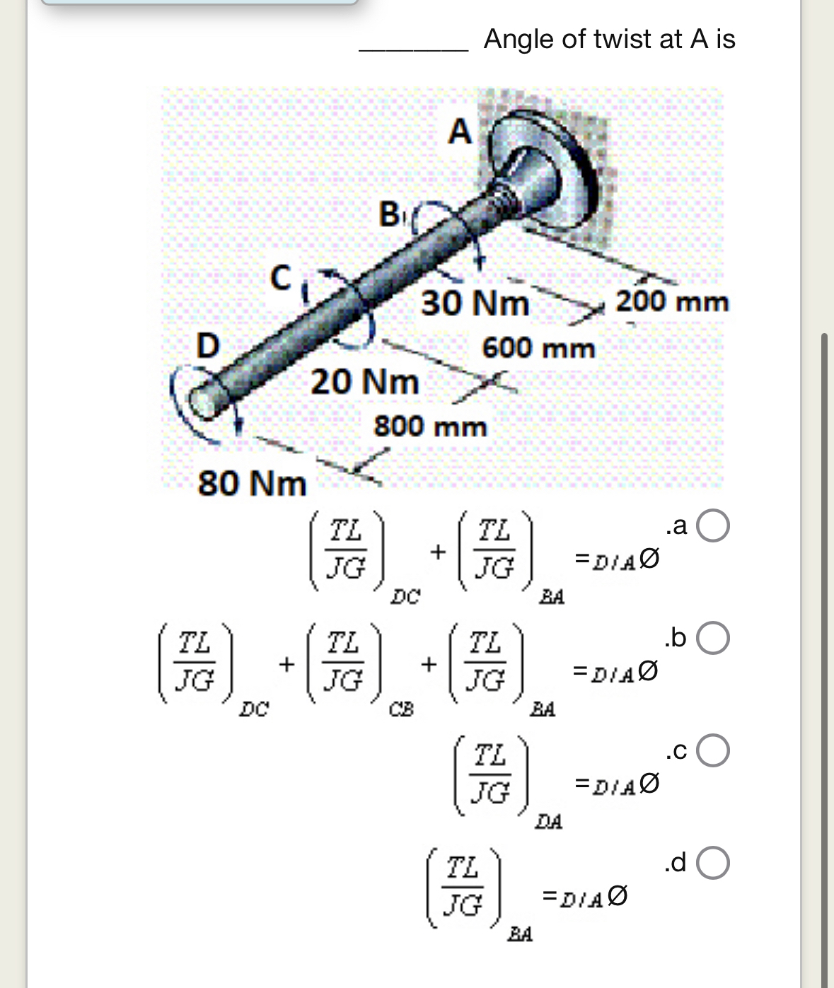 Solved Angle of twist at A ﻿is | Chegg.com